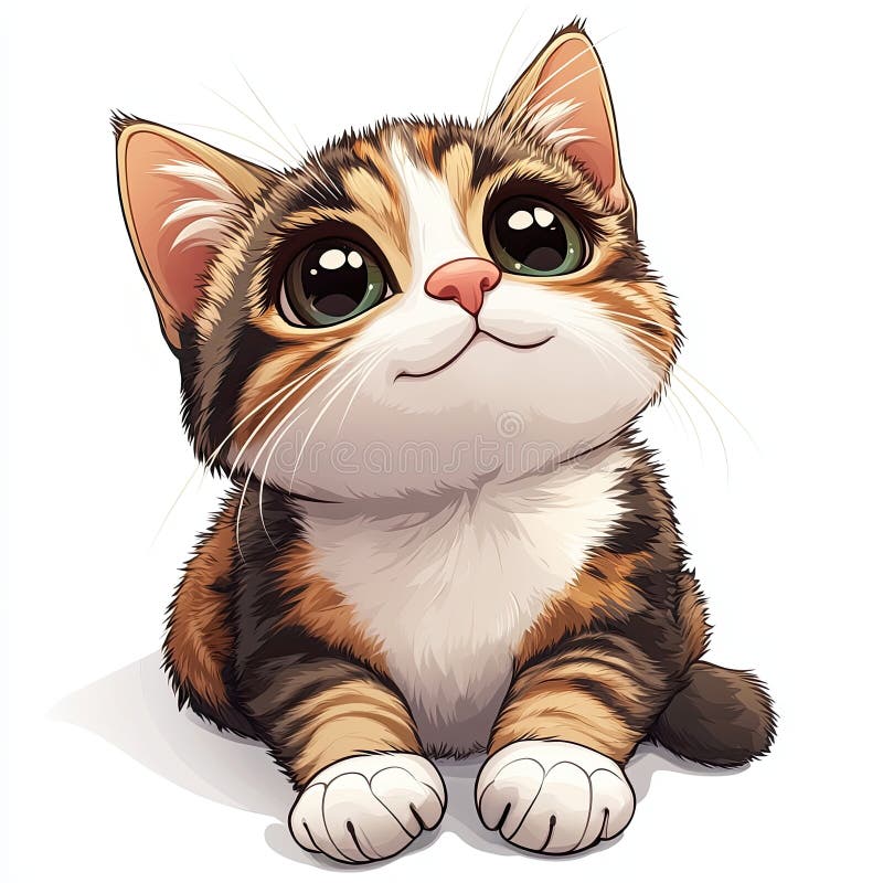 Cute Chibi Style Cat with Big Eyes and Tiny Paws, Looking Joyful Stock ...