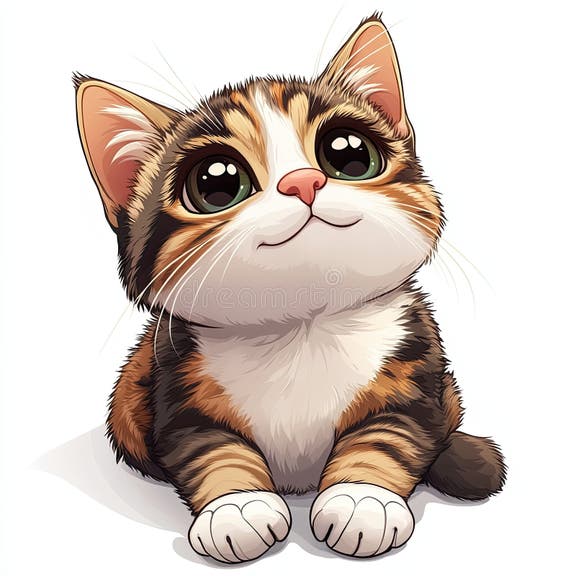 Cute Chibi Style Cat with Big Eyes and Tiny Paws, Looking Joyful Stock ...