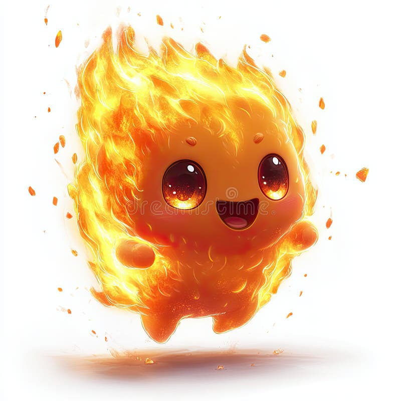 Cute Chibi Style Character with Glowing Eyes, Jumping in Flames Stock ...