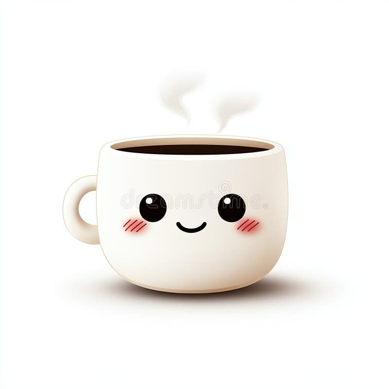 Cute Chibi Style Coffee Cup with Smiling Face and Steam Stock ...