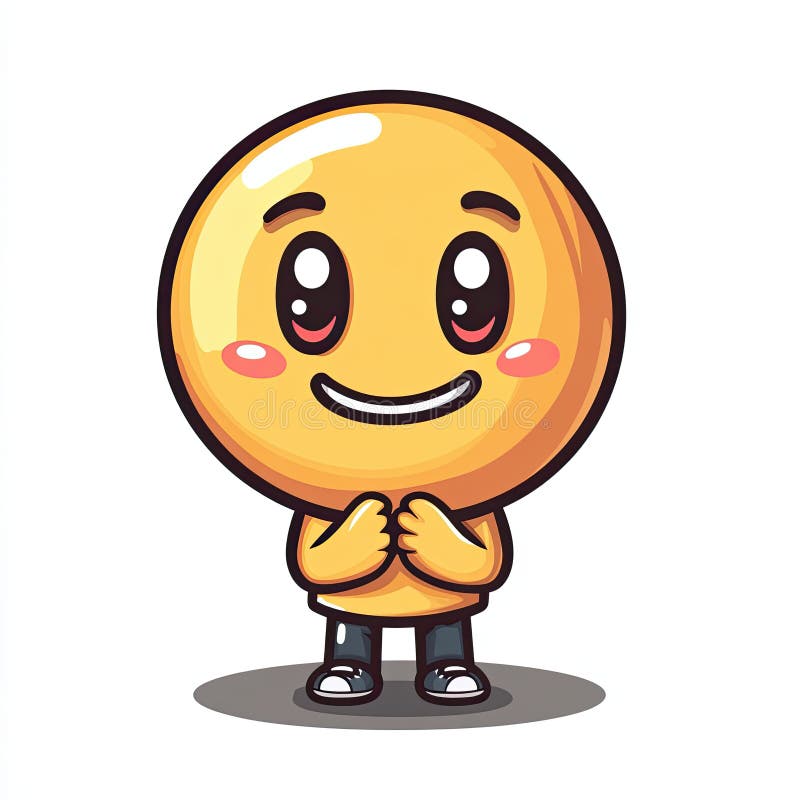 Cute Chibi Style Emoji with Shy Smile and Nervous Expression Stock Illustration - Illustration ...
