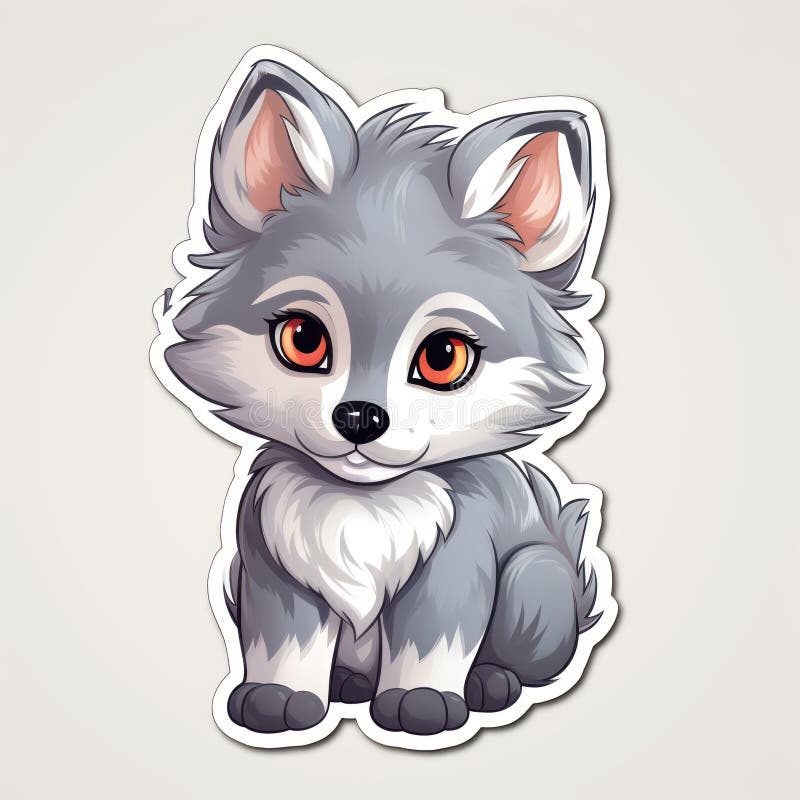 Cute Chibi Style Gray Wolf Sprint Sticker Design AI Generated Stock ...