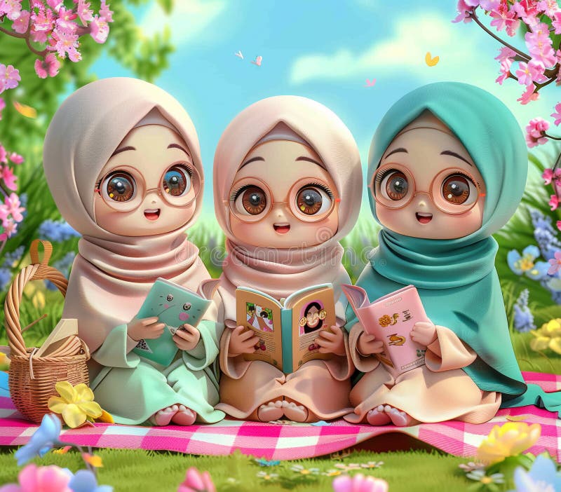 The Cute Chibi-Style Illustration of Three Girls Wearing Hijabs. Stock ... The Cute Chibi-Style Illustration of Three Girls Wearing Hijabs. Stock ...