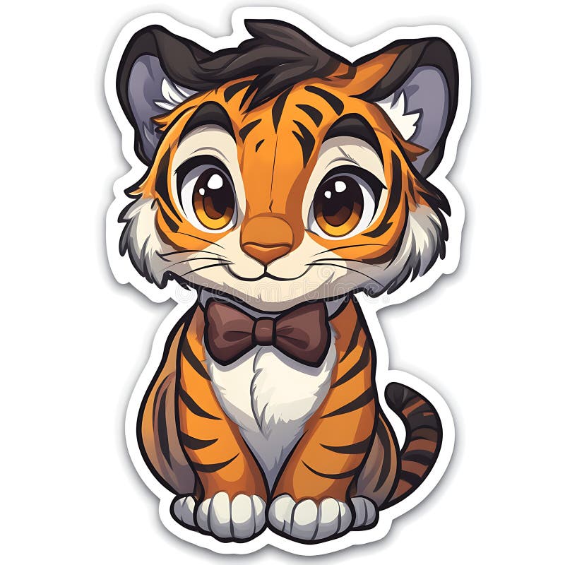 Cute Chibi Tiger Sticker Design Stock Illustration - Illustration of ...
