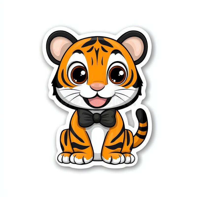 Cute Chibi Tiger Sticker Design Stock Illustration - Illustration of ...
