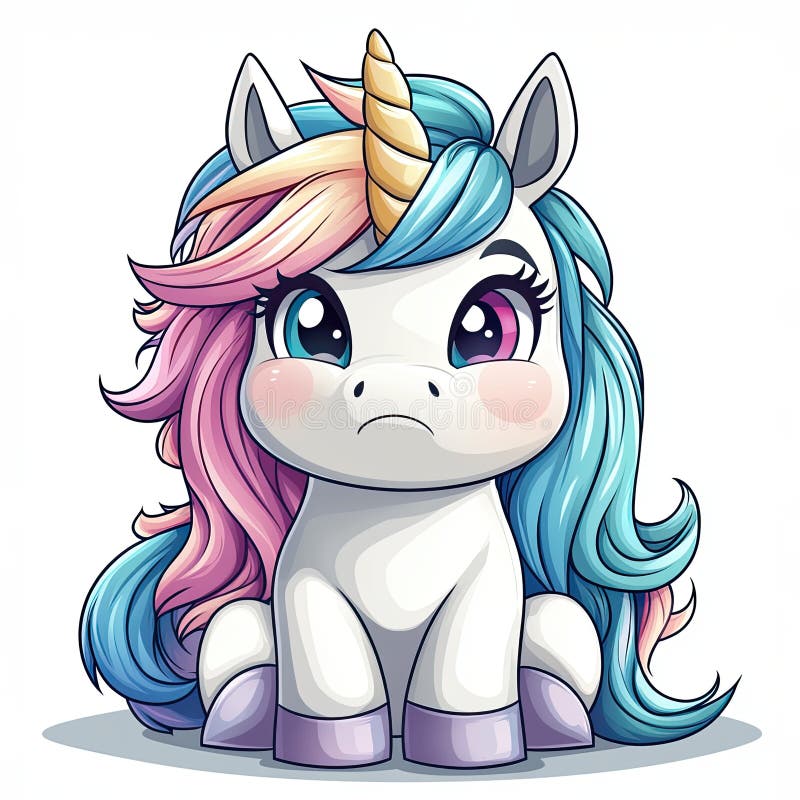 Cute Chibi Unicorn with Pastel Mane and Sparkly Features, Pouting ...