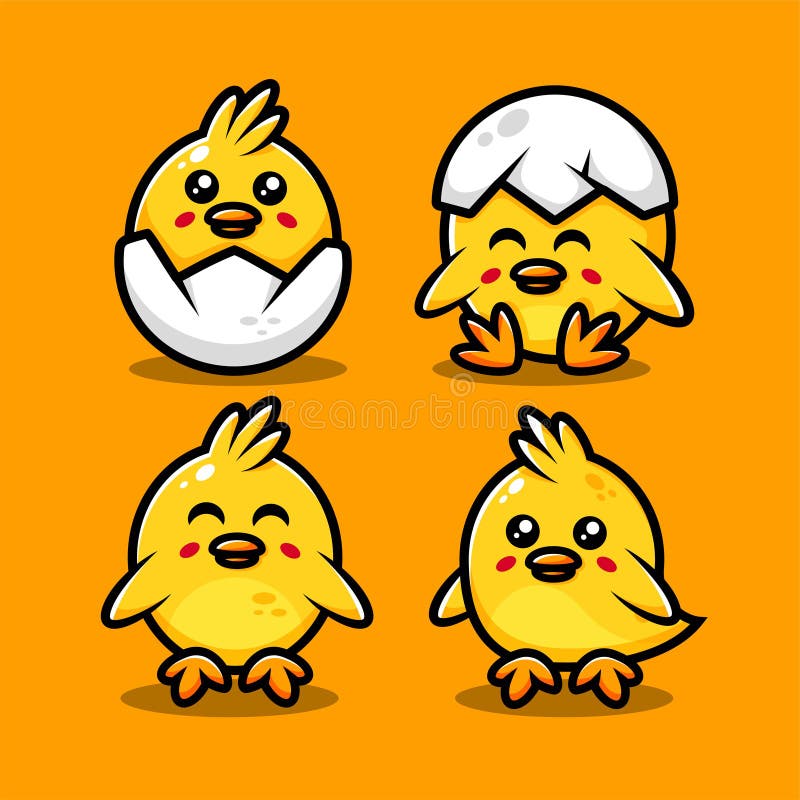 A Cute Chick Character Design Set Stock Vector - Illustration of ...