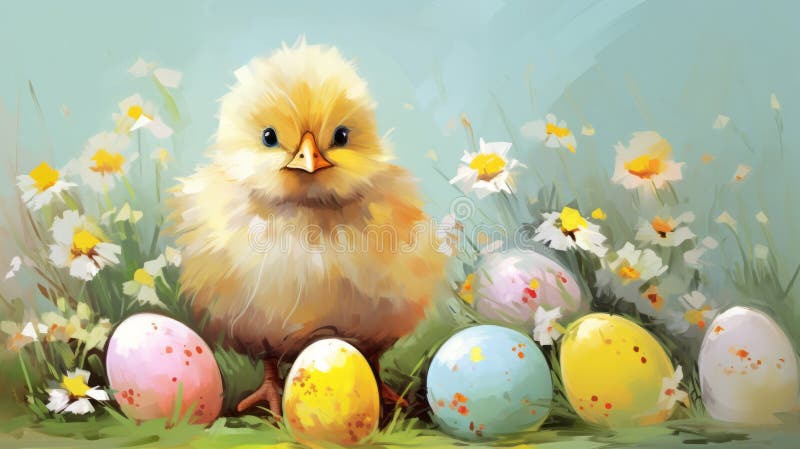 Cute Chick with Colorful Easter Eggs. Stock Photo - Image of greeting ...
