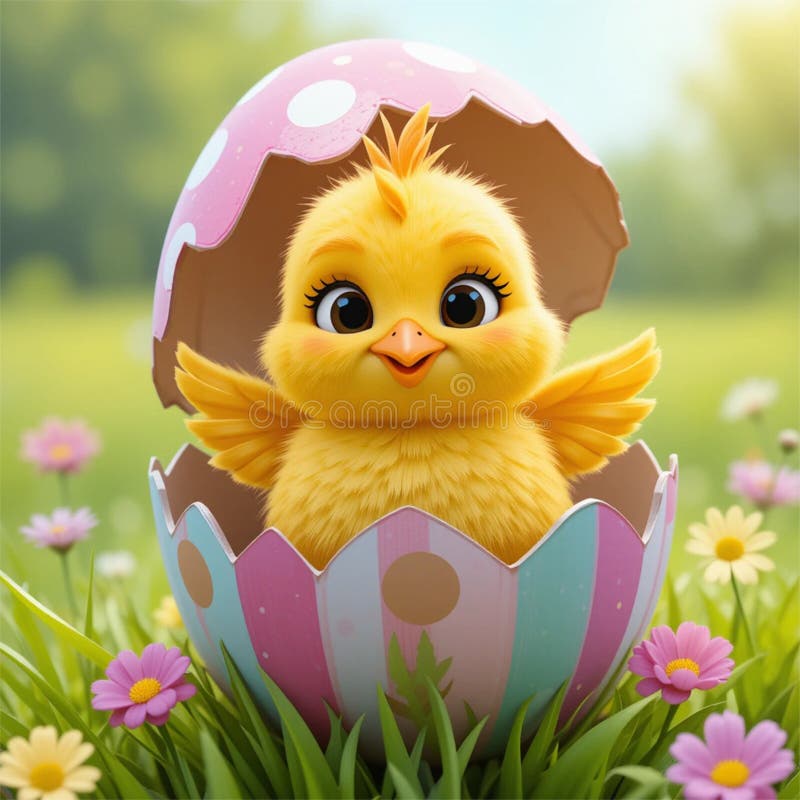 Cute Chick Emerging from Easter Egg. Stock Illustration - Illustration ...