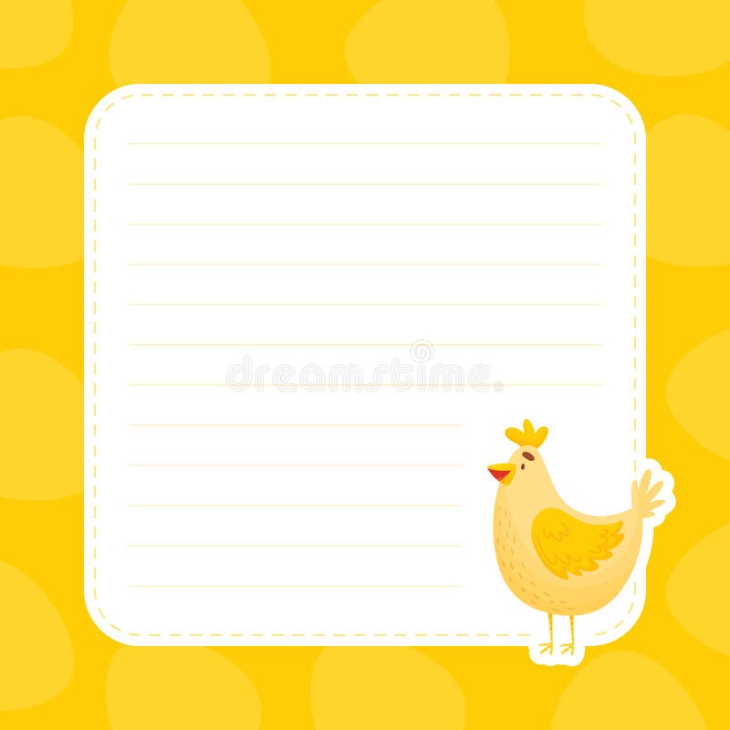 Cute Chick at Empty Note or Reminder Card Vector Template Stock Vector ...