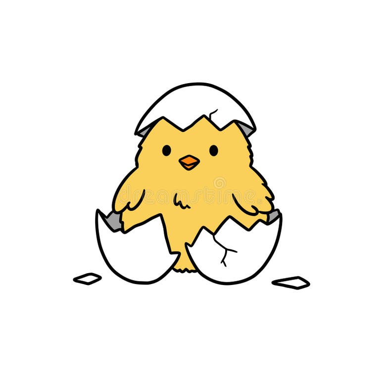 Cute Chick Hatching from Egg in a Simple Illustration Stock Photo ...