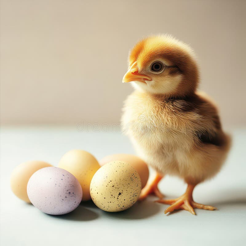 Cute Chick Next To Assorted Colorful Eggs Stock Photo - Image of ...