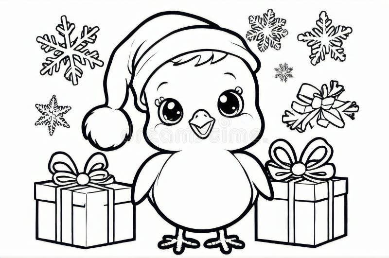 Cute Chick with a Santa Claus Hat at 21-11-2024 Stock Illustration ...