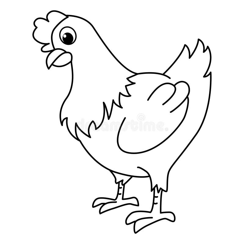 Cute Chicken Cartoon Coloring Page Illustration Vector. for Kids ...