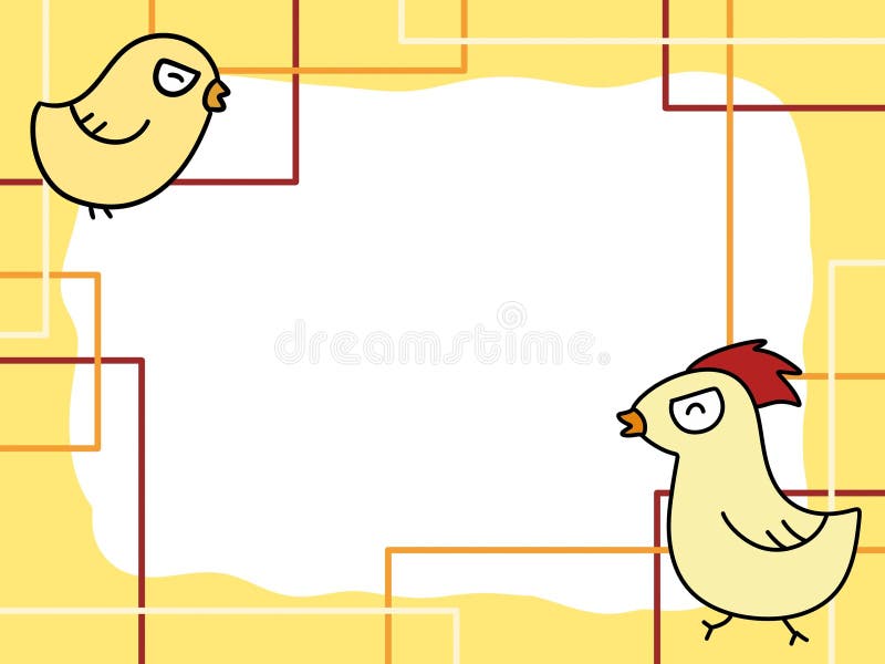 Cute Chicken Cartoon on Yellow Frame Stock Illustration - Illustration ...
