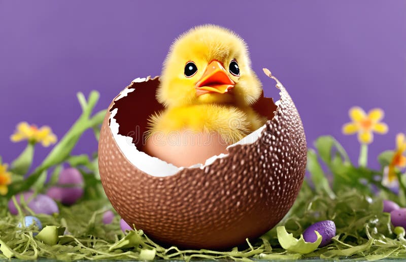 Cute Chicken Coming Out of Egg Shell Stock Illustration - Illustration ...