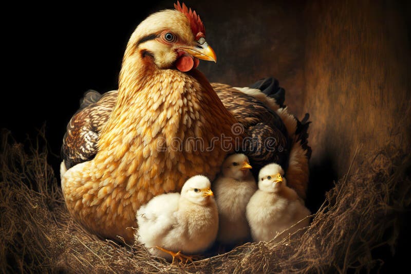 Cute Chicken Family with Chicks in Hayloft in Barn Stock Illustration ...