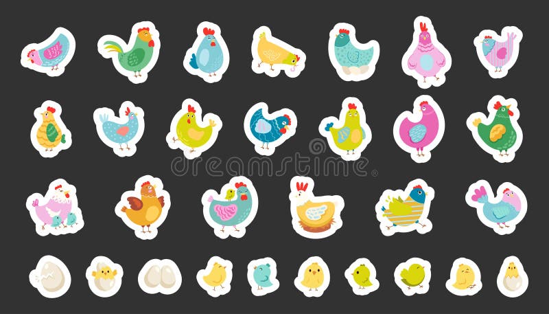 Cute Chicken Farm Characters Stock Vector - Illustration of eggshell ...