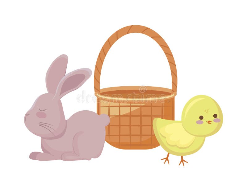 Cute Chicken with Rabbit and Basket Wicker Stock Illustration ...