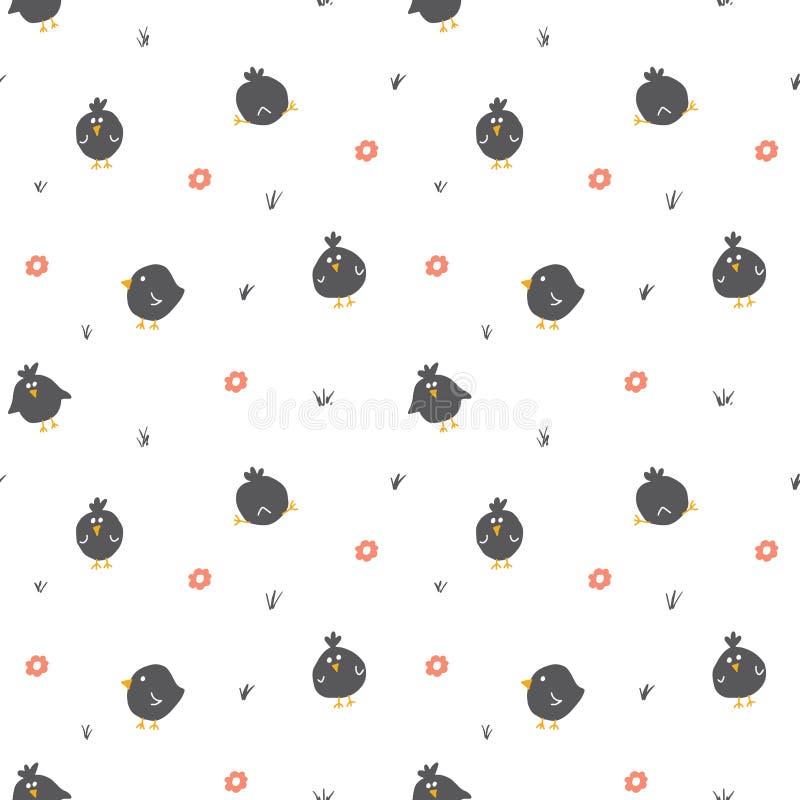 Cute Chicken Seamless Pattern, Cartoon Doodle Chickens Background ...