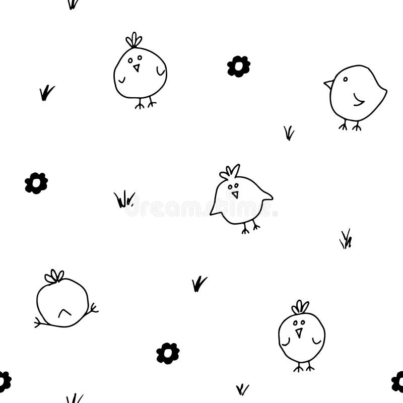 Cute Chicken Seamless Pattern, Cartoon Doodle Chickens Background ...