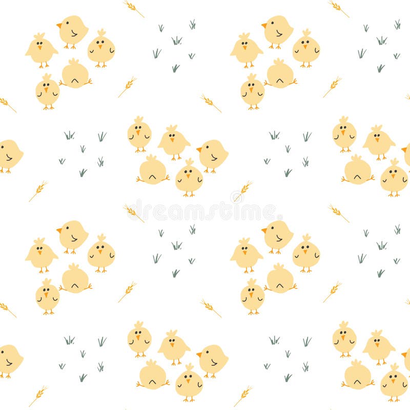 Cute Chicken Seamless Pattern, Cartoon Doodle Chickens Background ...