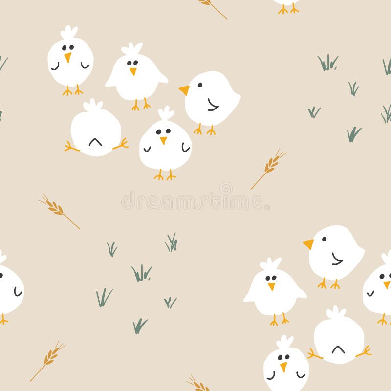 Cute Chicken Seamless Pattern, Cartoon Doodle Chickens Background ...