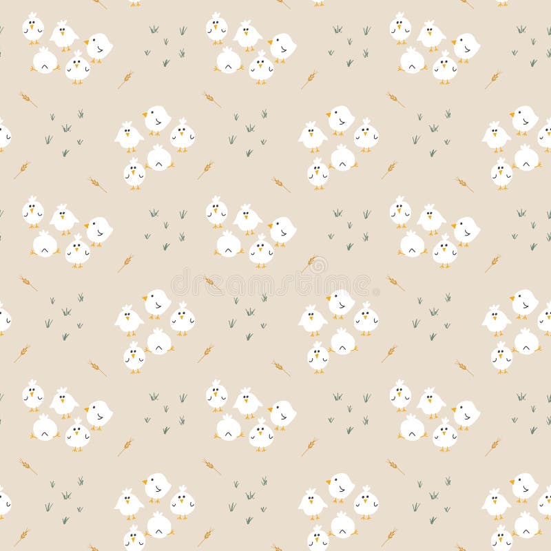 Cute Chicken Seamless Pattern, Cartoon Doodle Chickens Background ...