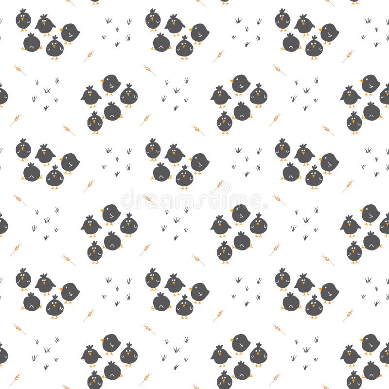 Cute Chicken Seamless Pattern, Cartoon Doodle Chickens Background ...