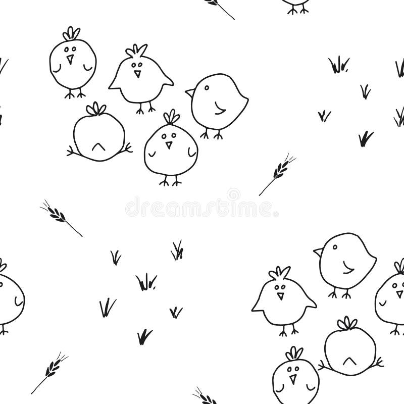 Cute Chicken Seamless Pattern, Cartoon Doodle Chickens Background ...