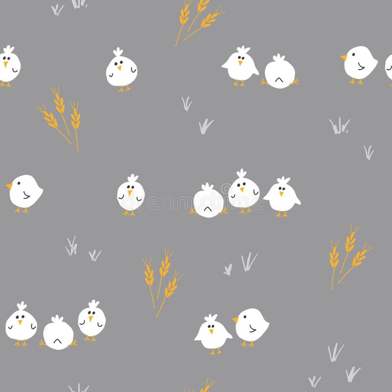 Cute Chicken Seamless Pattern, Cartoon Doodle Chickens Background ...