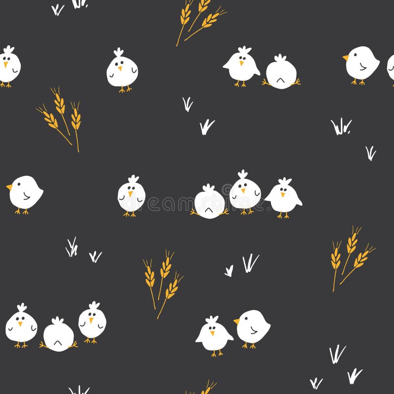 Cute Chicken Seamless Pattern, Cartoon Doodle Chickens Background ...
