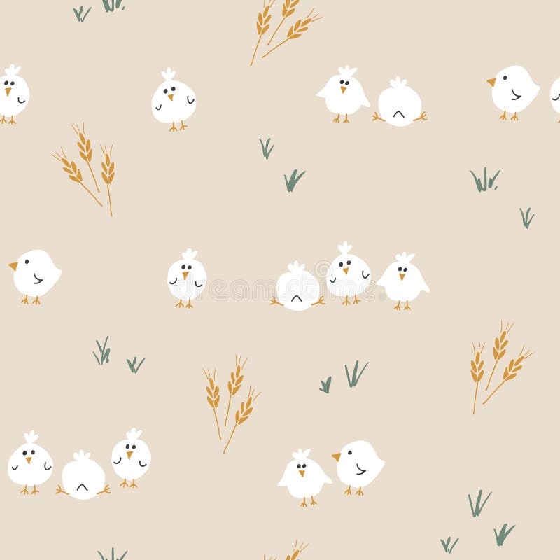 Cute Chicken Seamless Pattern, Cartoon Doodle Chickens Background ...