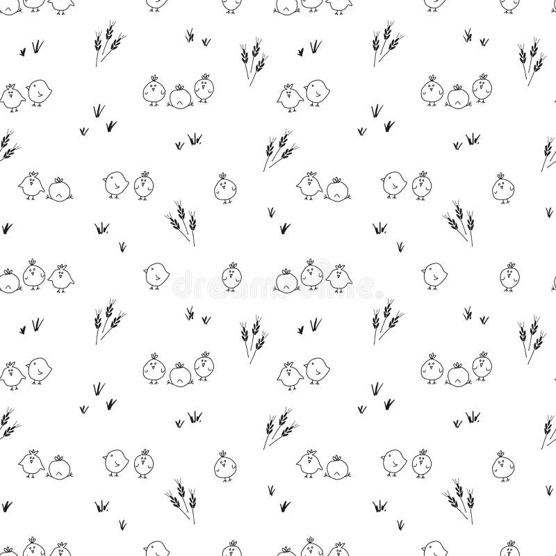 Cute Chicken Seamless Pattern, Cartoon Doodle Chickens Background ...