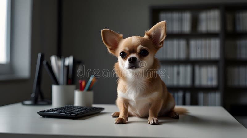 Cute Chihuahua in the Office Stock Illustration - Illustration of ...