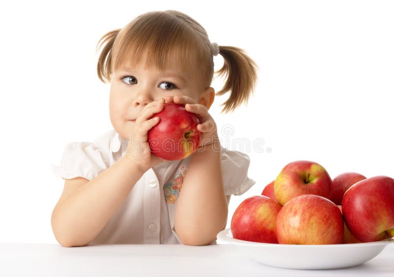 Cute child with apples stock image. Image of food, skin - 12043193