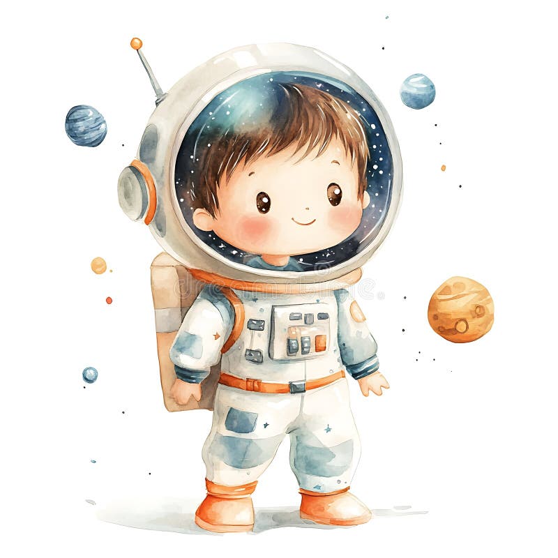 Cute Child Astronaut in Watercolor Space Illustration Stock ...