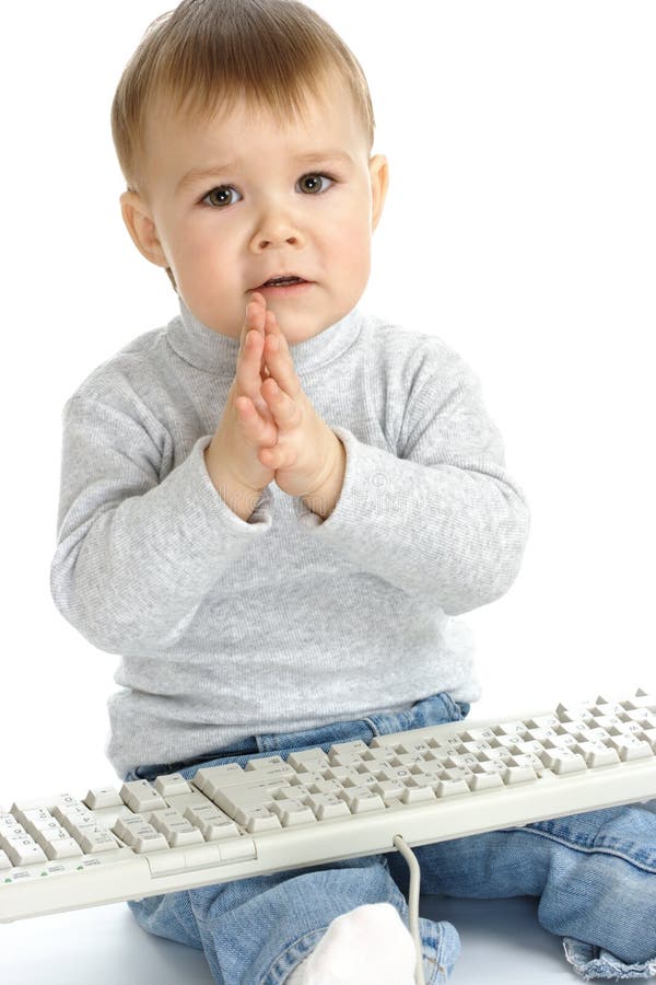 Cute Child Begging IT Support For Help Stock Image - Image: 8081211
