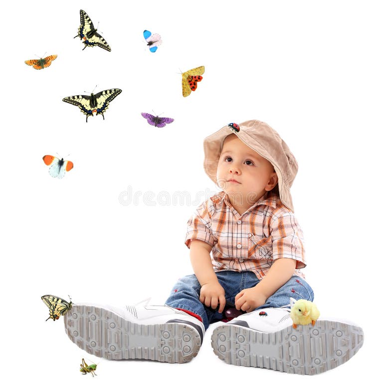 Cute child with butterfly stock photo. Image of carefree - 18406702