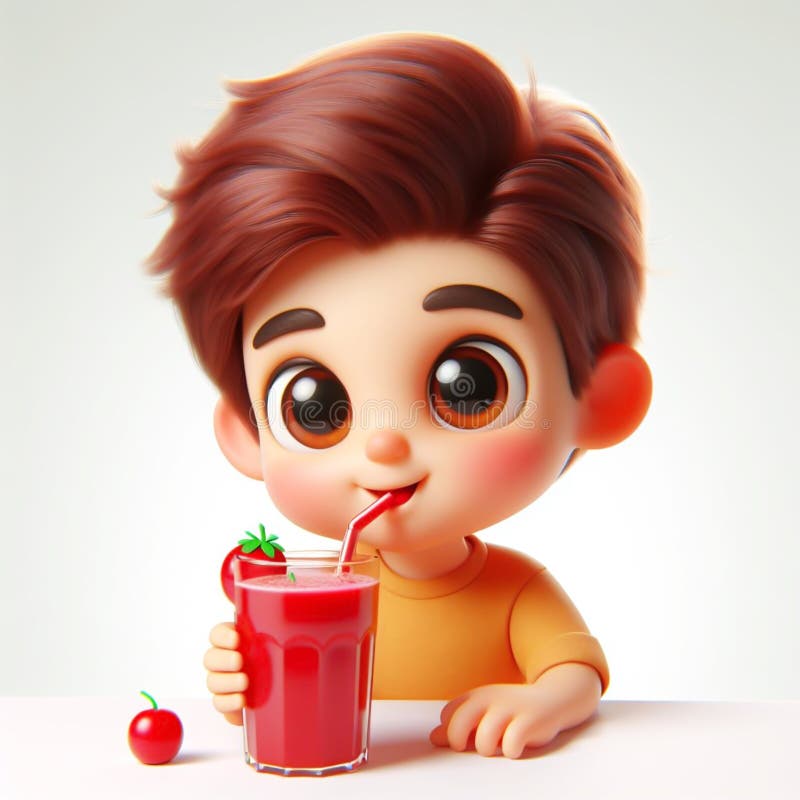 Cute Child Cartoon Drinking Strawberry Juice. AI Generated Stock ...