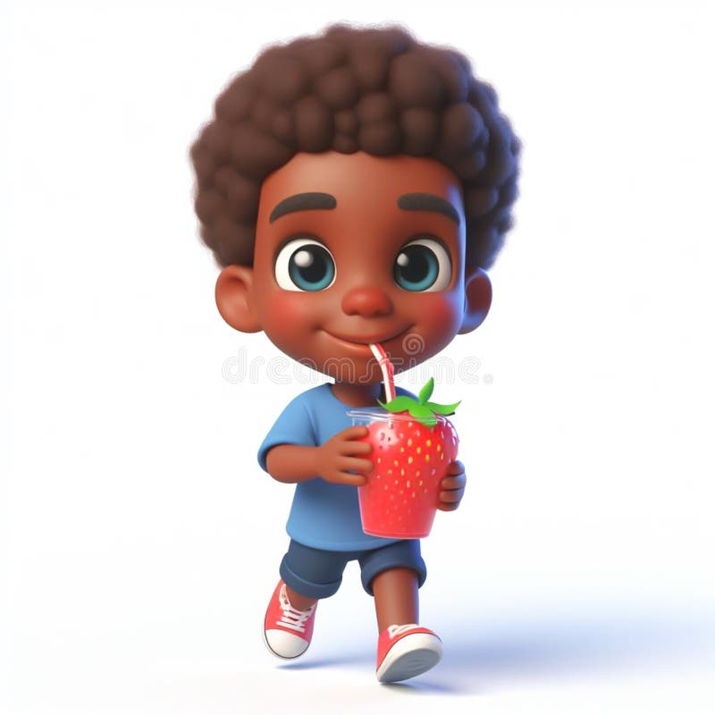 Cute Child Cartoon Drinking Strawberry Juice. AI Generated Stock ...