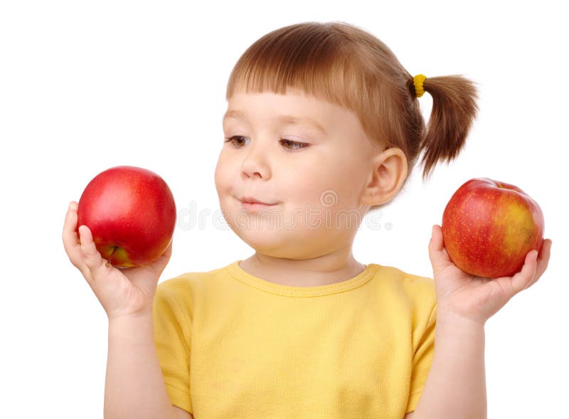 Cute Child Choose Between Two Apples Stock Image - Image: 15812945