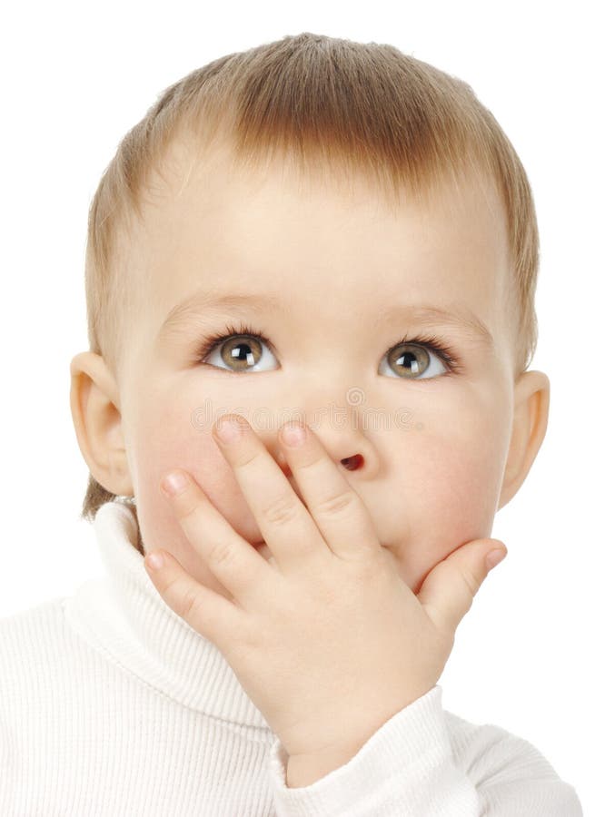 Cute Child Covering Mouth with Hand Stock Photo - Image of isolated ...