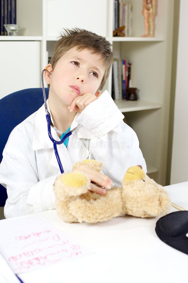 Cute Child Doctor Visiting Teddy Bear Stock Image - Image of lifestyle ...