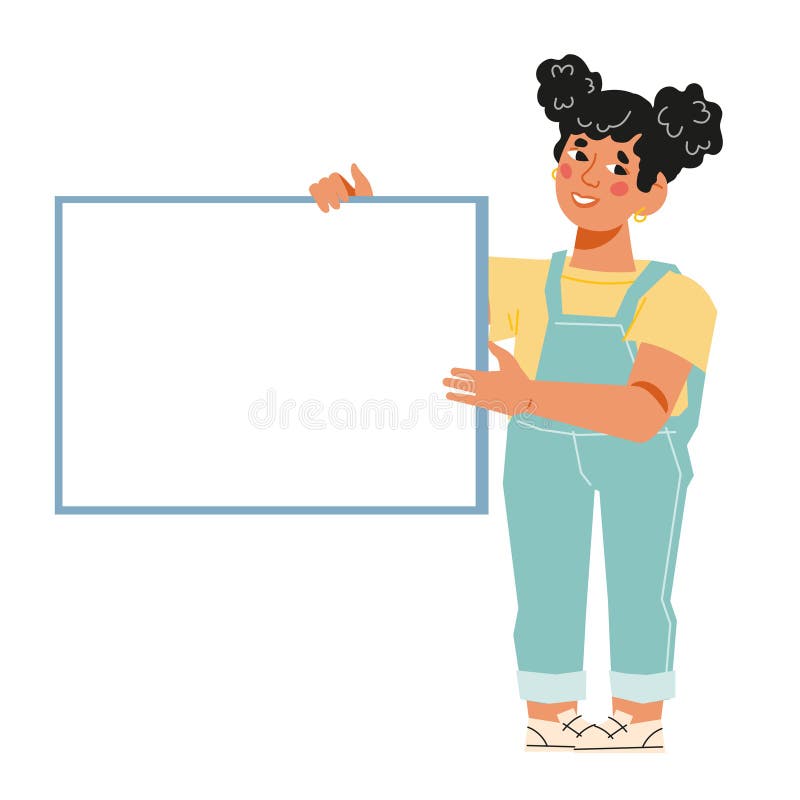 Cute Child with Empty Banner or Poster for Text, Vector Illustration ...