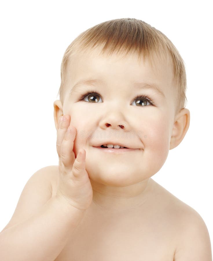 Cute Child Leaning Hand Over His Cheek and Smile Stock Photo - Image of ...