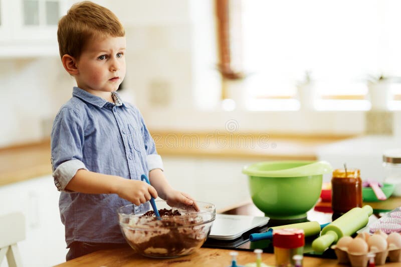 Cute Child Learning To Become a Chef Stock Image - Image of home, flour ...