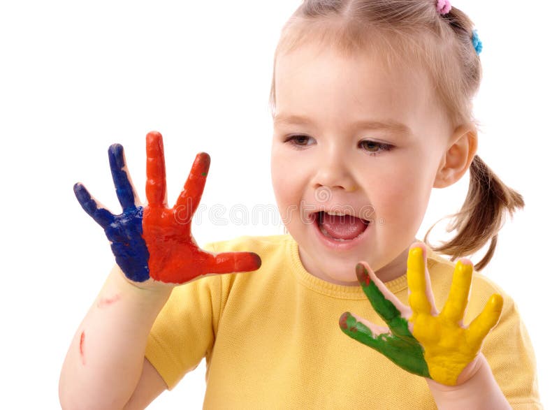 Cute Child with Painted Hands Stock Image - Image of caucasian ...