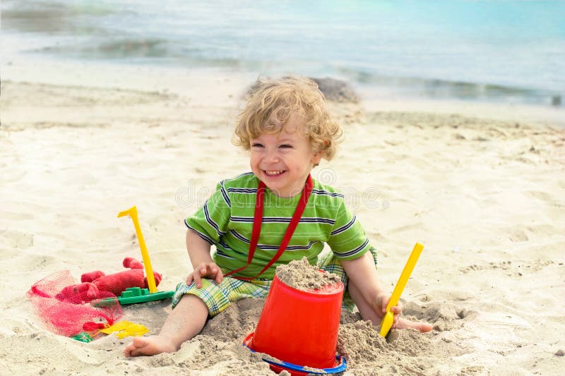 Cute Child Playing on the Beach Stock Photo - Image of nature, funny ...