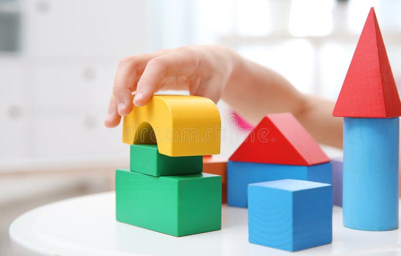 Cute Child Playing with Colorful Blocks at Home Stock Image - Image of ...